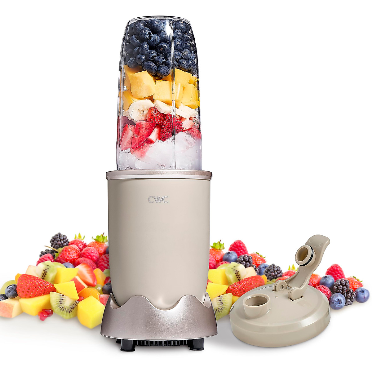 COOK WITH COLOR Personal Power Blender 600W, 24oz Capacity, BPA-Free Jar, Ice-Crushing Blades, Ideal for Smoothies & More, Anti-Slip Feet, Easy to Clean, Greige