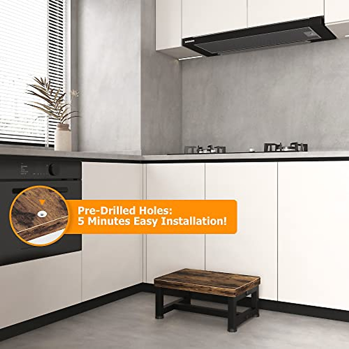 Wooden Step Stools for Adults Kids with Non-Slip Rubber Feet, Heavy Duty Stepping Stools with 500-LBS Capacity for Bedroom Kitchen Bathroom, Bed Steps for High Beds, Easy to Assemble, Rustic Brown