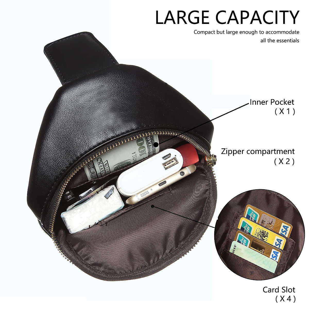 Haytijoe Small Sling Bag for Women Crossbody Bag Vegan Leather Fanny Packs for Travel(Black)