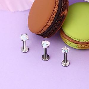 Melighting 3PCS Labret Piercing 16G Surgical Steel Lip Rings Opal with Star Heart Helix Earring Studs Internally Threaded Labret Stud Tragus Piercing Jewelry