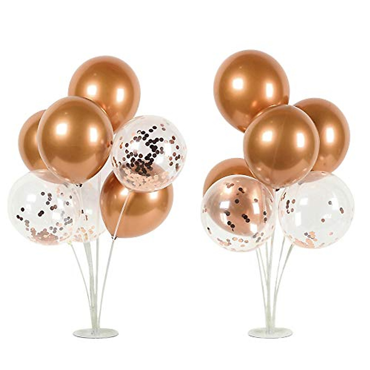 Balloons Stand Kit Table Decorations,2Set with 14Sticks,14 Cups,2 Base,12 Rose Gold Metallic Balloons 6 Rose Gold Confetti Balloons for Birthday,Baby ShowerWeddingAnniversary Table Party Decorations.