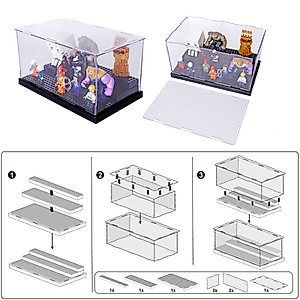 DOUBLE 2 C Display Case for Minifigures Action Figures Blocks, 3-Level Acrylic Display Case, Clear Display Box Storage Fit for Lego Minifigure, Gifts for Lego Lovers (Black)
