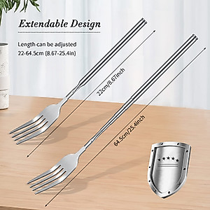 2 Pcs Dinner Extendable Fork Stainless Steel Adjustable BBQ Telescopic Extendable Dinner Fruit Dessert Long Handle Fork Cutlery Anti Rust Sturdy for Cooking Toasting Sausage Vegetable, 8.46-21.65 Inch