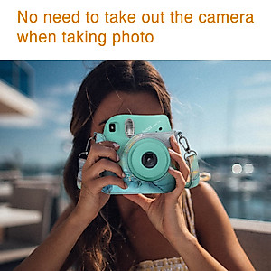 Fintie Protective Case for Fujifilm Instax Mini 7+ Instant Camera - Premium Vegan Leather Bag Cover with Removable Adjustable Strap, Emerald Marble