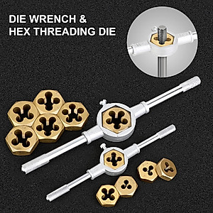 WYNNsky Die and Tap Set in SAE and Metric, Hex Threading Dies for External Threads, Thread Tap for Internal Threads, Thread Wrench, Thread Pitch Gauge, 86 Pieces Gauge Kit for DIY Tapered