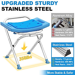 Medhelp Upgraded Folding Shower Chair, Stainless Steel Foldable Shower Seat for Inside Bathtub, Lightweight & Portable Travel Shower Stool, Anti-Slip Feet Bath Chairfor Elderly, Disabled, Injured