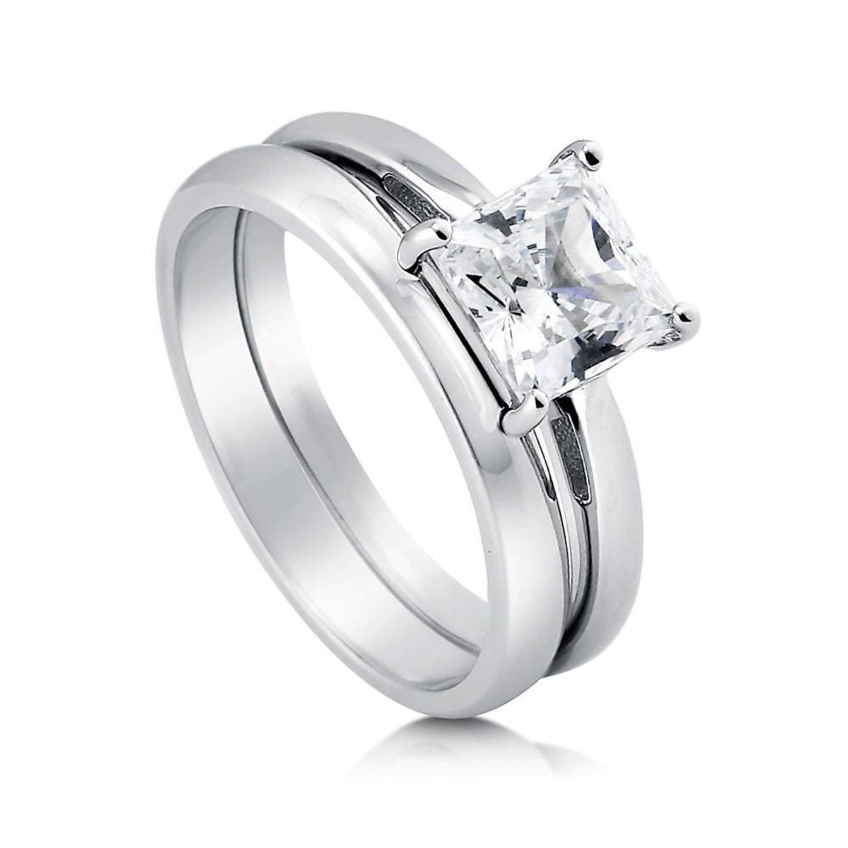 BERRICLE Sterling Silver Solitaire Wedding Engagement Rings 1.6 Carat Princess Cut Cubic Zirconia CZ Ring Set for Women, Rhodium Plated Size 9