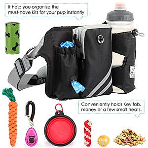 SHINE HAI Retractable Hands Free Dog Leash with Dual Bungees for 2 Dogs, Adjustable Waist Belt Fanny Pack, Reflective Stitching Leash for Running Walking Hiking Jogging Biking Black