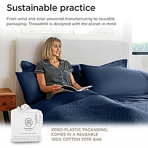 Threadmill Luxury 800 Thread Count King 100% Cotton Sheets - Folkstone Blue Sateen Weave Bed-Sheets, Better Than Egyptian Cotton, 4 Pc Solid Soft Bed Set, Fits 16" Deep Pocket