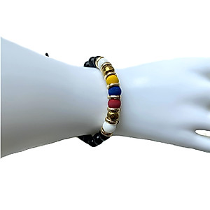 CharmsOfTheWorld Handmade Bracelet from Medellin - Colombia Flag Colors - Cat's eye gemstone and steel beads - Sliding Knot