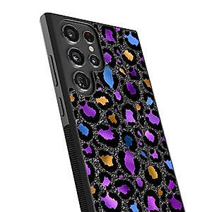 Space Leopard Purple Gold Personalized Black Rubber Phone Case Compatible With Samsung Galaxy S23, S23+, S23 Ultra, S22, S22+, S22 Ultra, S21 FE, S21, S21+ S20 FE S20 + Ultra 20 Ultra10+ S10 S10+