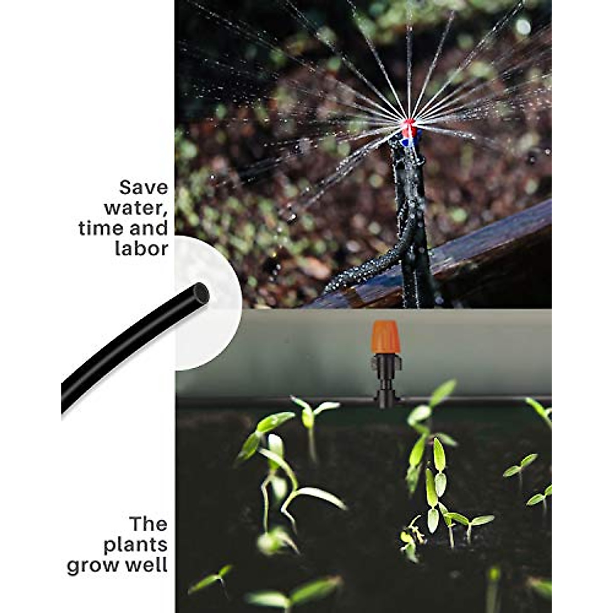 MoHern Drip Irrigation Tubing, 100 Feet 1/4 Inch Drip Line Irrigation Hose with 20 Pcs Drip Irrigation Parts, Drip Irrigation Kit