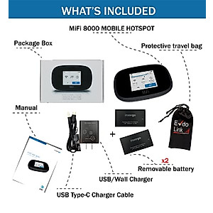 EVDO-LINK Bundle for Inseego Global Hotspot WiFi Device - 4G LTE MiFi 8000 | Global 4G LTE Mobile Portable WiFi with Case, Screen Protector and Extra Battery Compatible with AT&T, T-Mobile, Verizon