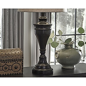 Signature Design by Ashley Darlita Traditional 29" Table Lamp with Pedestal Base, 2 Count, Dark Brown with White Shade