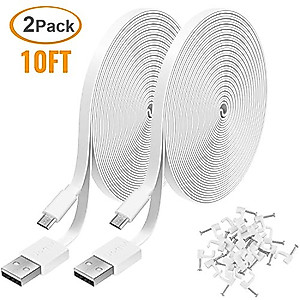 2 Pack 10FT Power Extension Cable for WyzeCam, WyzeCam Pan, KasaCam Indoor, NestCam Indoor, Blink,Cloud Cam, USB to Micro USB Durable Charging and Data Sync Cord(White)