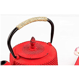Japanese cast iron teapot with tea egg filter gas stove kettle 850ml metal red teapot lift iron water kettle kung fu tea set-Red