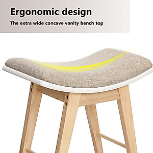 Iwell Vanity Stool, Vanity Bench with Rubberwood Legs & Padded Cushion, Vanity Chair, Vanity Seat, Makeup Dressing Stool for Bedroom, Natural