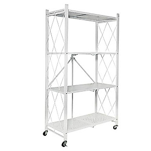 ATAAY Collapsible/Foldable Shelving Unit,Sturdy Metal Storage Rack Kitchen Organizer Shelving,General Purpose Home Kitchen Laundry/White