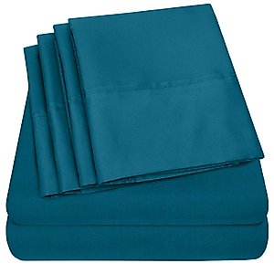 Luxora Bedding 4 Piece Bed Sheet Set – Includes 1 Fitted Sheet, 1 Flat Sheet, 2 Pillowcases 100% Egyptian Cotton 1000 Thread Count with Full Size Teal 19 Inches Deep Pocket
