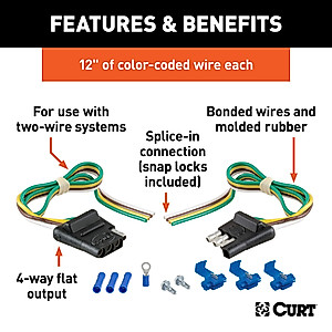 CURT 58344 4-Pin Trailer Wiring Harness, 12-Inch Vehicle-Side and Trailer-Side Wires
