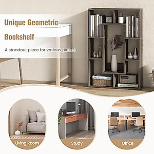 Giantex 7-Cube Book Shelf, Freestanding Wooden Bookcase w/Anti-Tipping Kits, Geometric Open Cube Storage Organizer w/Display Rack, Modern Rectangular Bookshelf for Living Room, Kids Room, Gray