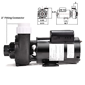 XtremepowerUS 3.0HP High Flow 230 Volt Spa Pump Side Discharge Pump 2" Intake Circulating Hot Tub 2-Speed, Fitting Set Included
