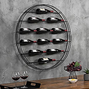 MyGift 12 Bottle Modern Black Metal Round Wall Mounted Wine Display Rack