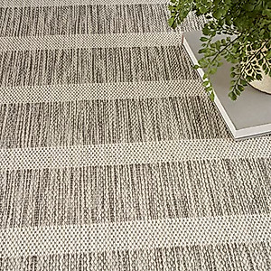 Nourison Positano Indoor/Outdoor Grey Ivory 4' x 6' Area -Rug, Easy -Cleaning, Non Shedding, Bed Room, Living Room, Dining Room, Deck, Backyard, Patio (4x6)