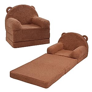 VEVOR Kids Couch, 2-in-1 Toddler Chairs Comfy, Toddler Couch Sofa Bed Fold Out, Convertible Sofa to Lounger, Kids Chair Seat Playroom Furniture for Kids Girls & Boys, Brown