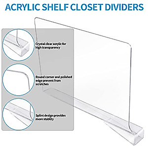 SUMAIDA Shelf Dividers for Closet Organization, Clear Acrylic Shelf Divider for Wooden Shelves, in Closets Shelf and Closet Separator in Bedroom, Kitchen and Office(8)