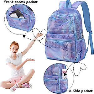 Jumpopack Mesh Backpack for Girls Kids Semi-Transparent Mesh School Backpack Bookbag Lightweight See Through Backpack for Beach Gym Travel(Marble)