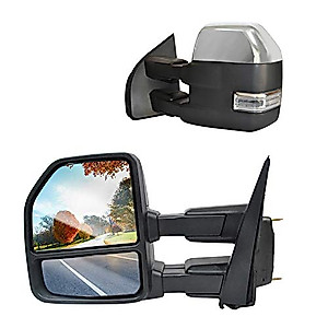 JZSUPER 2015 2016 2017 2018 2019 2020 Towing Mirrors fit for Ford F150 Pickup Truck with Turn Signal Light Temperature Sensor Power Heated Chrome Cap