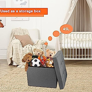 ALASDO Storage Ottoman Folding Rectangle Cube Coffee Table Multipurpose Foot Rest Short Children Sofa Stool Linen Fabric Ottomans Bench Foot Rest for Bedroom L17W13H13inches(Grey)
