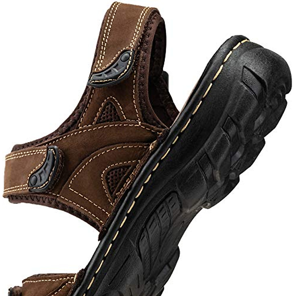 Jousen Men and Women's Sandals Leather Outdoor Beach Sandal Open Toe Water Strap Sport Sandal (AMY661 Dark Brown 10)