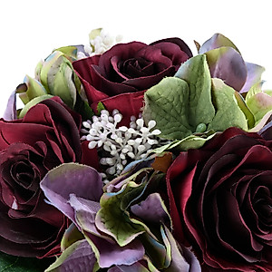 Hapeisy Artificial Flower Bridesmaids Sisters Hand Flowers Rose Bouquet Hand-Flowered Hydrangea Home Garden Decoration Photographing Props(Wine red)