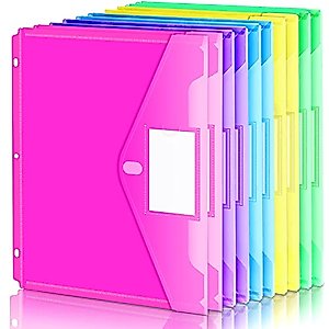 Forvencer Binder Pocket, 10 Pack Super Heavyweight Poly Binder Pocket with Hook and Loop Closure, Binder Folders Side Loading, 3 Ring Binder Pocket, Letter Size, Assorted Colors