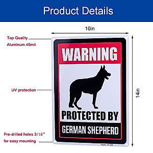 Beware of Dog Sign Will Bite,Beware of German Shepherd Dog Sign 14x10 inch Rust Free Aluminum, UV Printed, Easy to Mount Weather Resistant Long Lasting Ink for Fence…