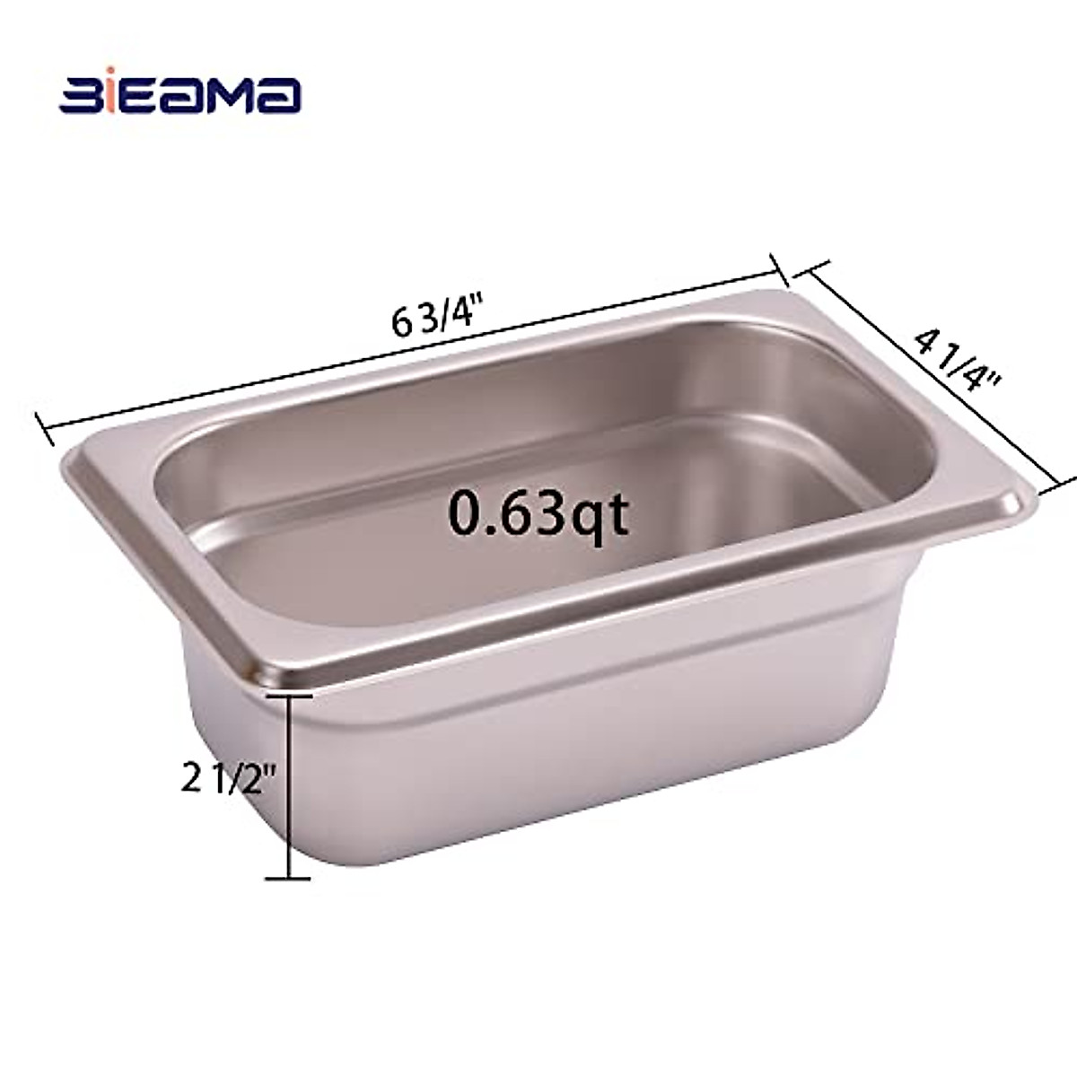 BIEAMA 6-Pack Hotel Pans with Lid, 1/9 Size 2.6" Deep, NSF, Catering Food Pan, Commercial Stainless Steel Pan with Cover