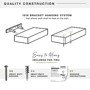 MCS Floating Shelf, Room Decor Wooden Shelf, White, 12 x 8 Inch, Set of 2