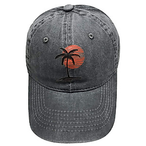 Kamaple Palm Tree Baseball Caps Summer Aloha Beaches Outdoor Adjustable Denim Dad Hat (Palm Tree Sunset Grey, one Size)