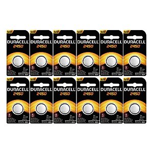 12-Pack Duracell 2450 Batteries 3.0 Volt Lithium Coin Button