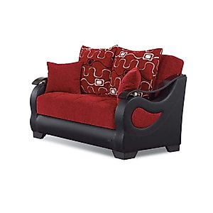 BEYAN Pittsburgh Collection Modern Convertible Storage Loveseat with Ample Storage Space, Includes 2 Pillows, Red/Black