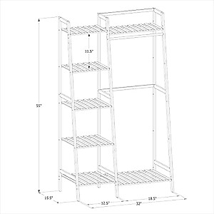 MoNiBloom Bamboo Clothing Rack with 5-Tier Storage Shelves Multi-Functional Garment Rack, Clothes Hanging Rack Stand for Bedroom Living Room, Natural
