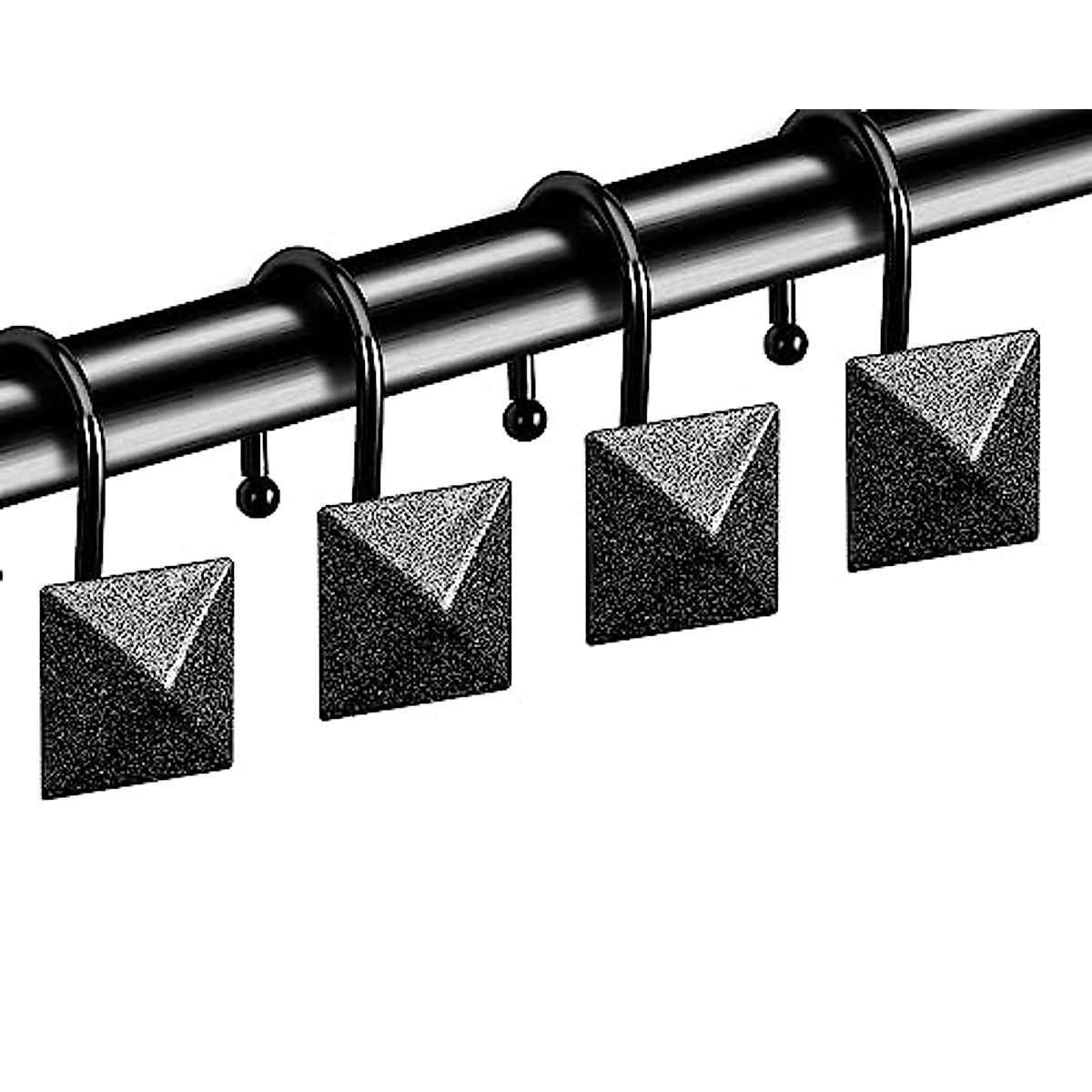 Black Shower Curtain Hooks, CHICTIE Shower Hooks for Shower Curtain, Rustproof Decorative Shower Curtain Rings for Bathroom Rod, Modern Metal Shower Curtain Hangers, Square Pyramid Design Set of 12