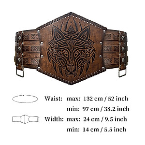 HiiFeuer Viking Fenrir Gauntlet with Embossed Chest Armor and Nordic Wide Belt, Medieval Faux Leather Warrior Set for LARP Ren Faire