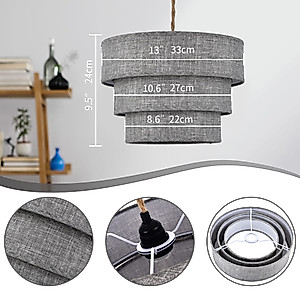 XININSUN 3-Tier Drum Plug in Pendant Light,Hanging Lamp with Dimmable Switch 15ft Hemp Rope Cord, Hanging Lights Fixture with Plug in Cord Plug in Chandelier for Bedroom Dining Room Entryway...