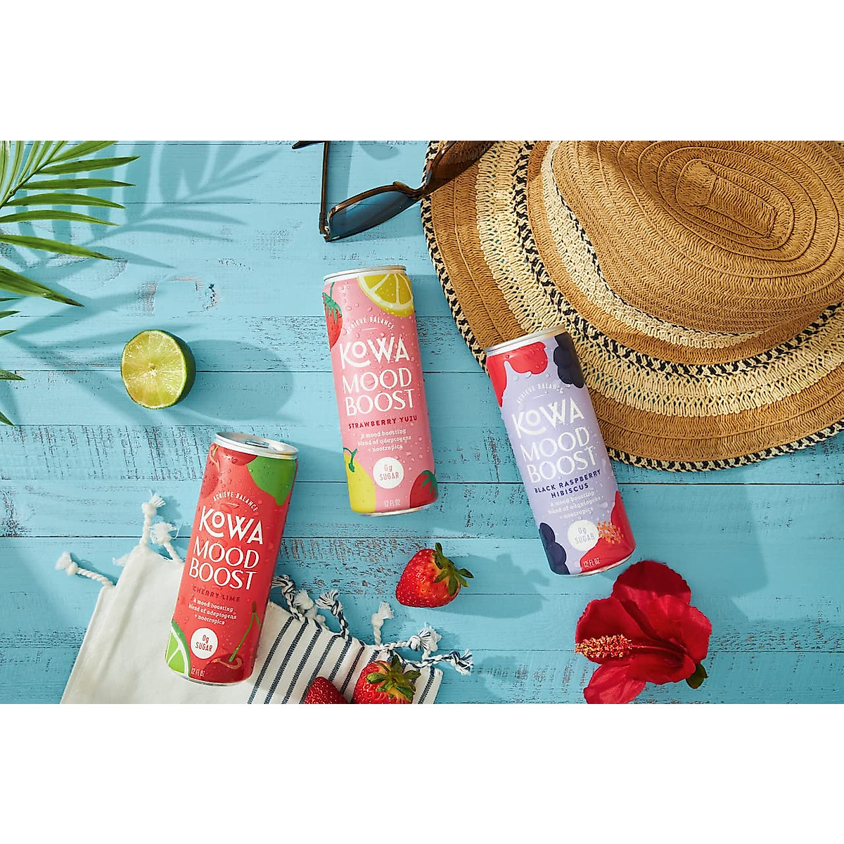 Kowa Mood Boost, 10 Calorie Soda, Adaptogen Drink, 0 Sugar, No Caffeine, Variety Pack, 12 fl oz (Pack of 12)