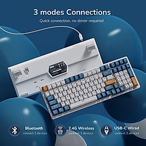 RK ROYAL KLUDGE RK98 Wireless Mechanical Keyboard, Triple Mode 2.4G/BT5.1/USB-C Hot Swappable Mechanical Keyboard with Number Pad, Pre-lubed Switches RGB Backlit Gaming Keyboard, Software Support