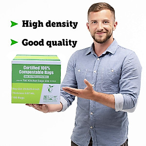 Primode Compostable Bags 13 Gallon, Tall Kitchen Trash Bags, 100 Count, Extra Thick 0.87 Mil. ASTMD6400 Food Scrap Yard Waste Compost Bags, Certified by BPI and TÜV AUSTRIA