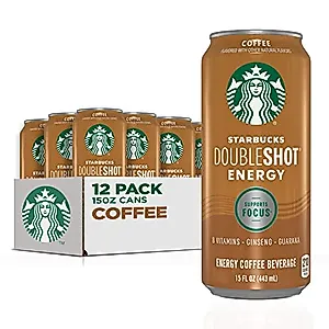 Starbucks RTD Energy Drink, Doubleshot Energy Drink, Coffee, Guarana, Vitamin B, Ginseng, 15 oz Cans (12 Pack)